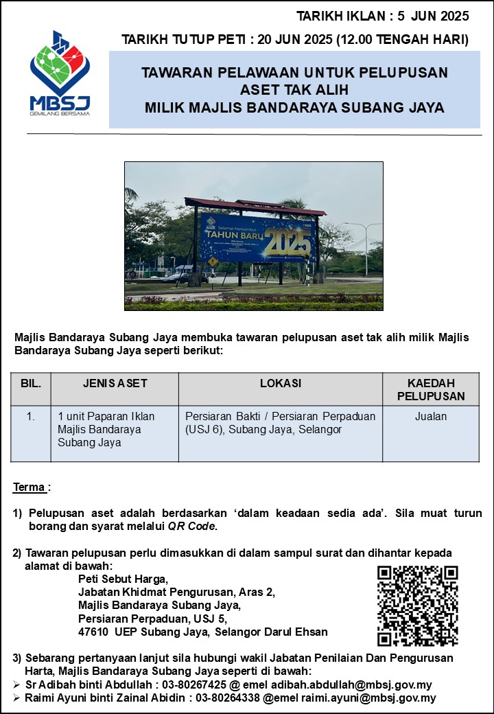Tawaran Pelawaan 1 Unit Paparan Iklan Untuk Pelupusan Aset Alih MBSJ ...