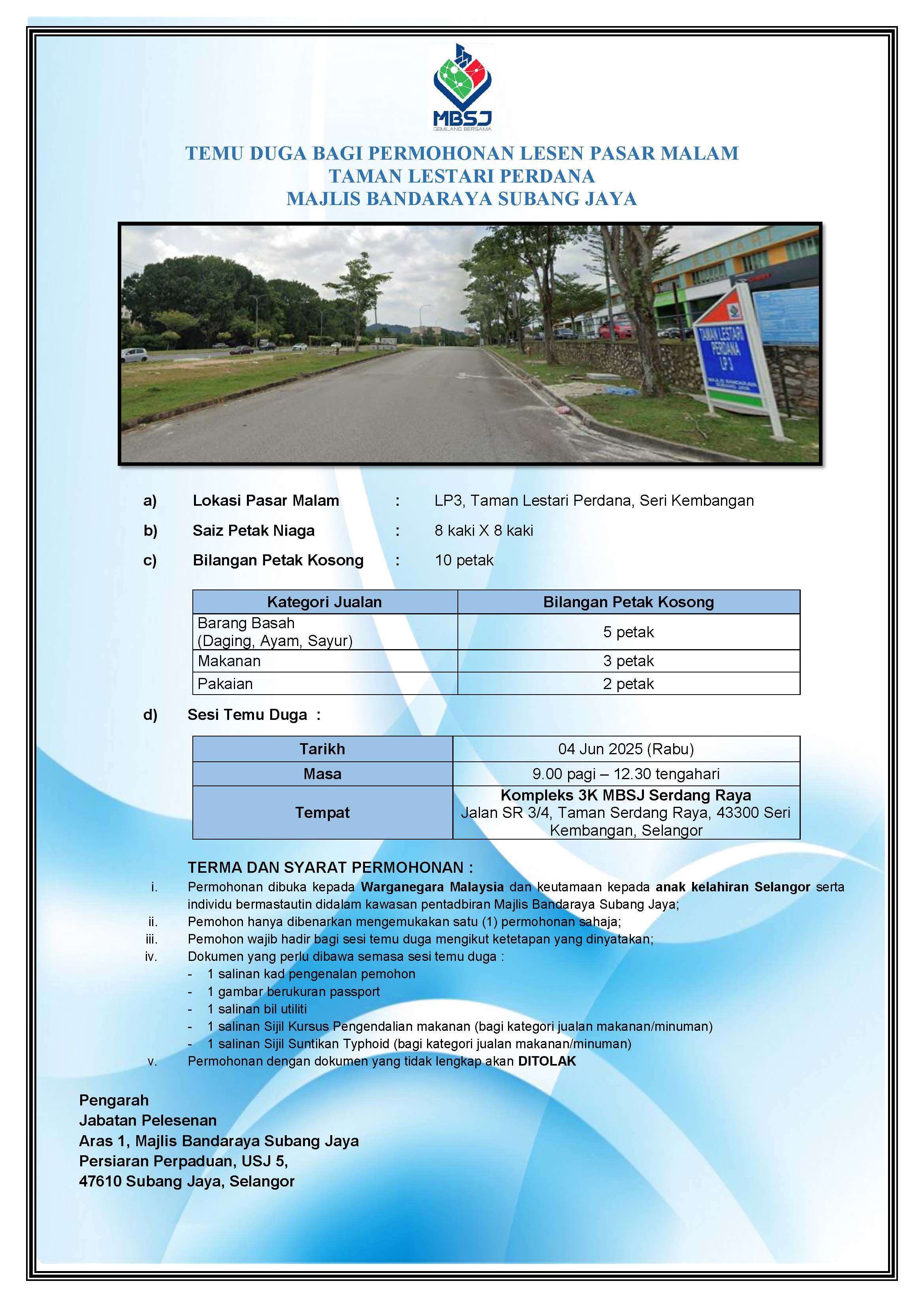 Iklan temuduga pasar malam Tmn Lestari Perdana MBSJ 2025 | Majlis ...